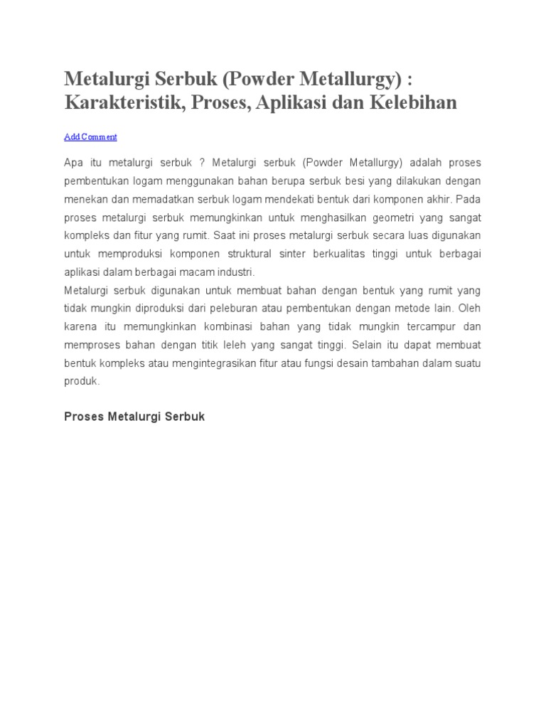Proses dan Aplikasi Metalurgi Serbuk | PDF
