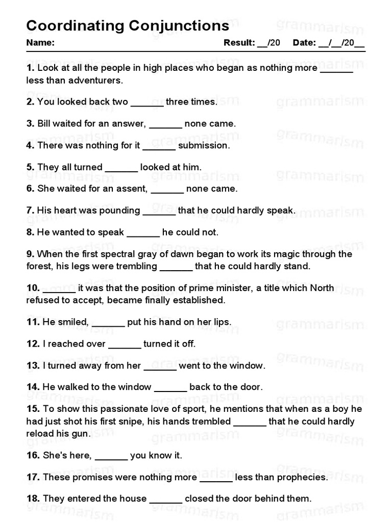Grammarism Coordinating Conjunctions Test 5 1518947 | PDF | Foreign ...