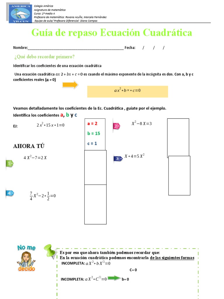 Guia de Repaso Ec - Cuadrática 2A | PDF | Ecuaciones | Matemáticas