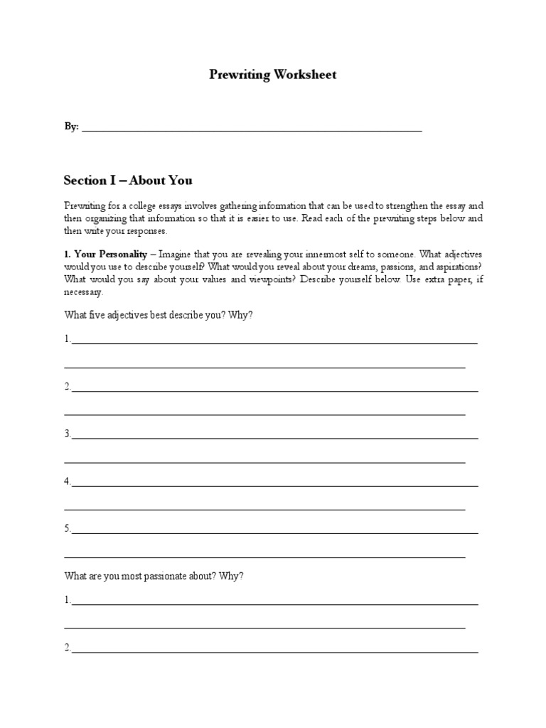 Prewriting Worksheet | PDF | Essays | Experience