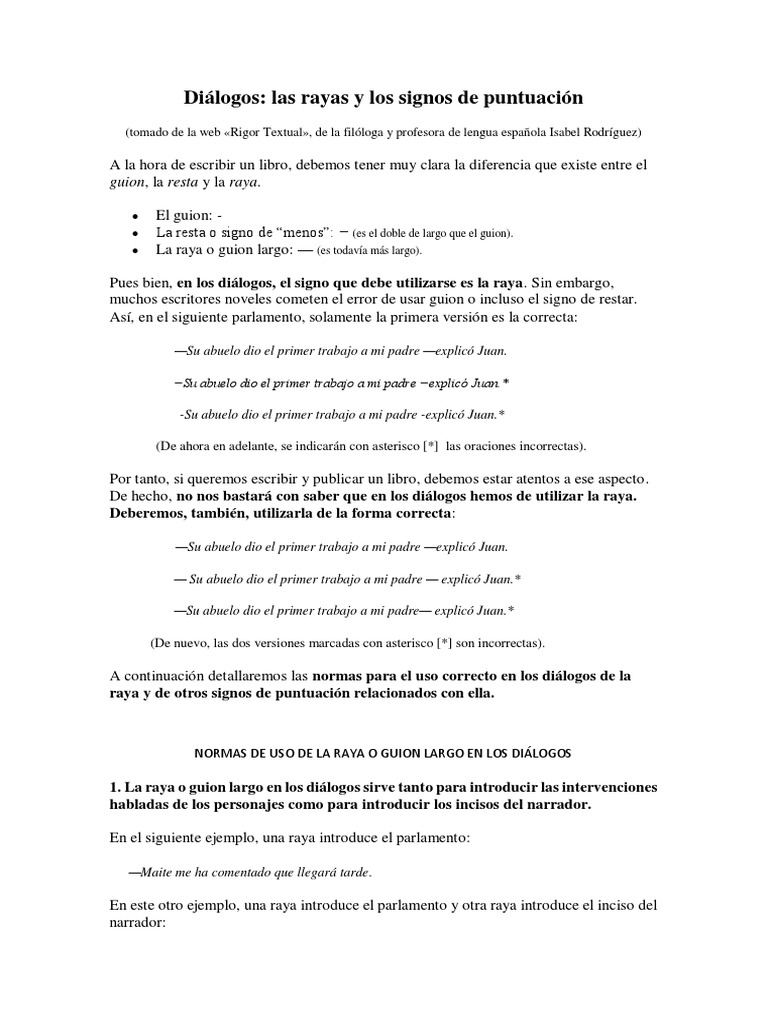 Sobre El Uso de La Raya en Los Diálogos | PDF | Puntuación | Coma