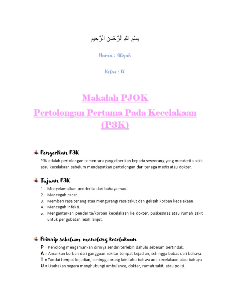 Aliyah - Makalah PJOK (P3K) | PDF | Pengembangan Diri | Kesehatan Holistik
