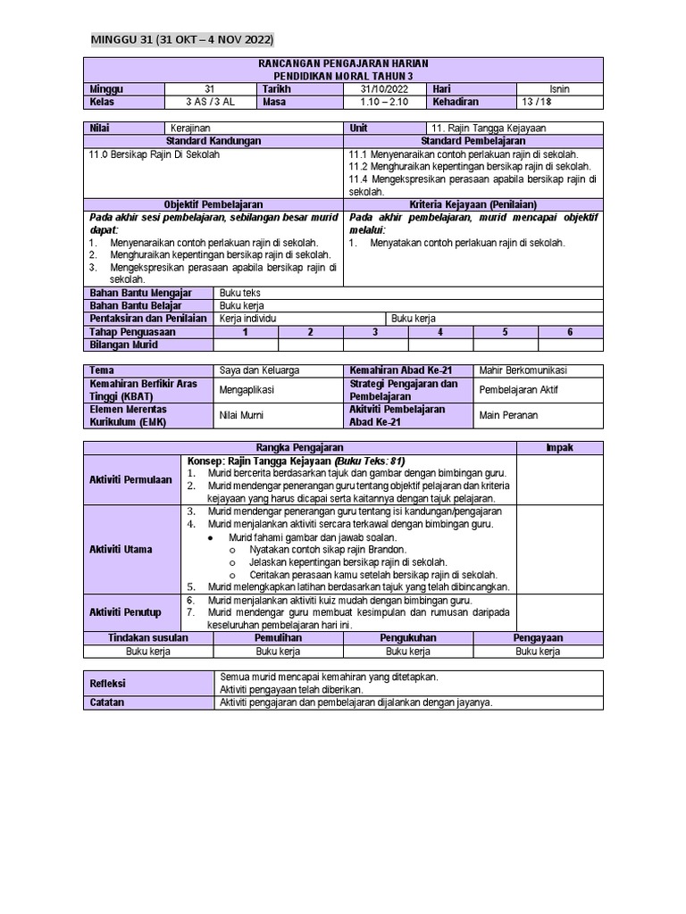 RPH Minggu 31 (31 Okt - 4 Nov 2022) | PDF