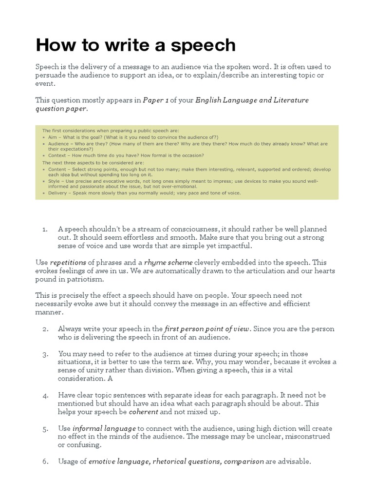 How To Write Speech | PDF