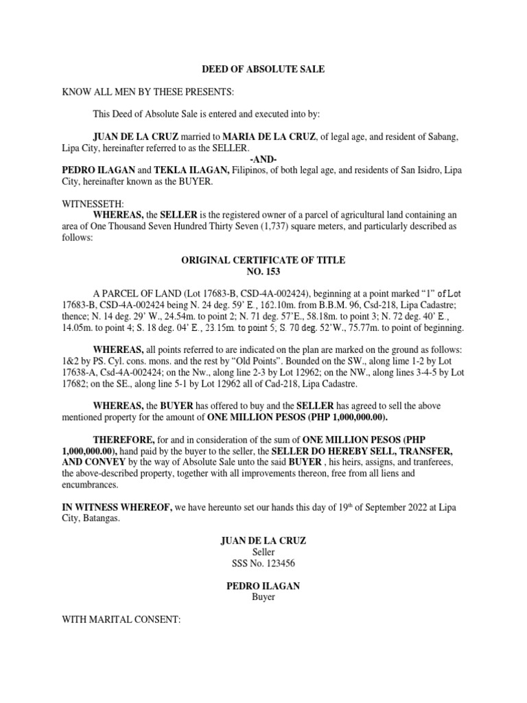 Sample Deed of Absolute Sale | PDF | Environmental Law | Natural ...