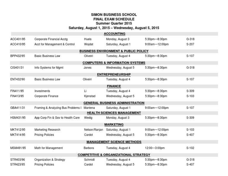 Simon Business School Exam Schedule 2015 | PDF | Business | Economies