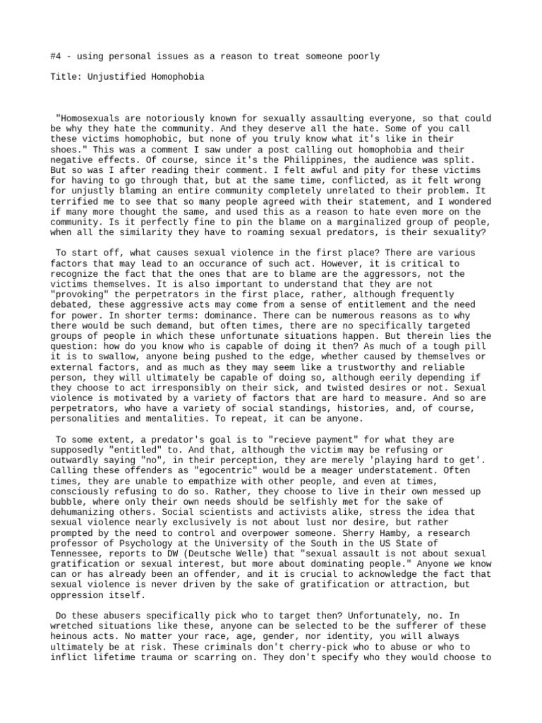 Argumentative Essay | PDF | Homophobia | Violence