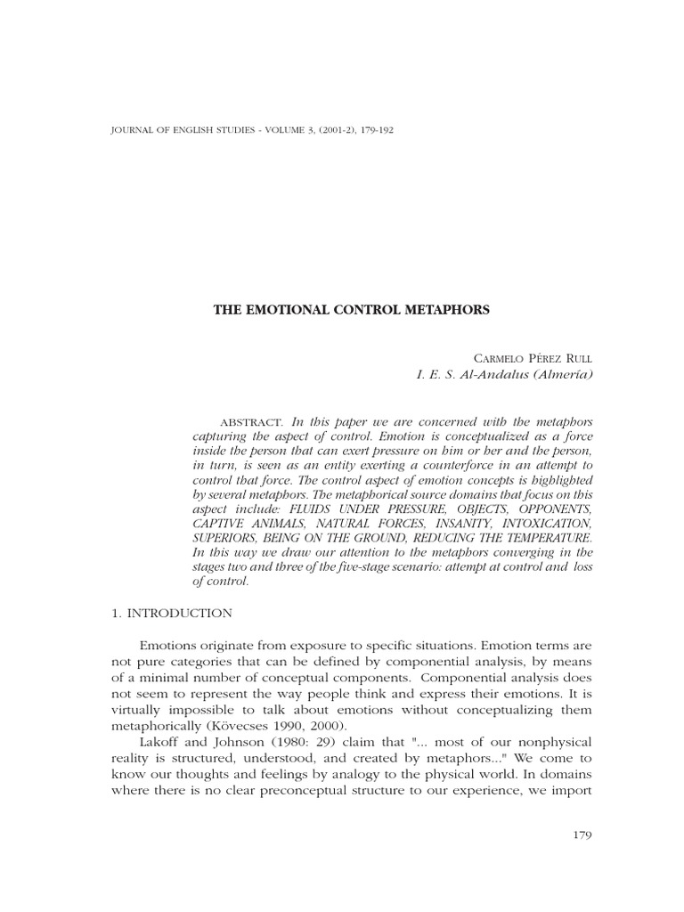 The Emotional Control Metaphors | PDF | Emotions | Metaphor