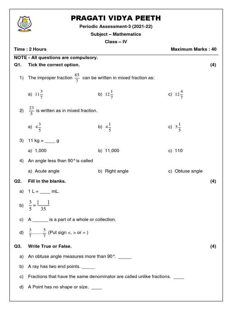4 - Maths (Set-1) Pa3 Exam Paper | PDF