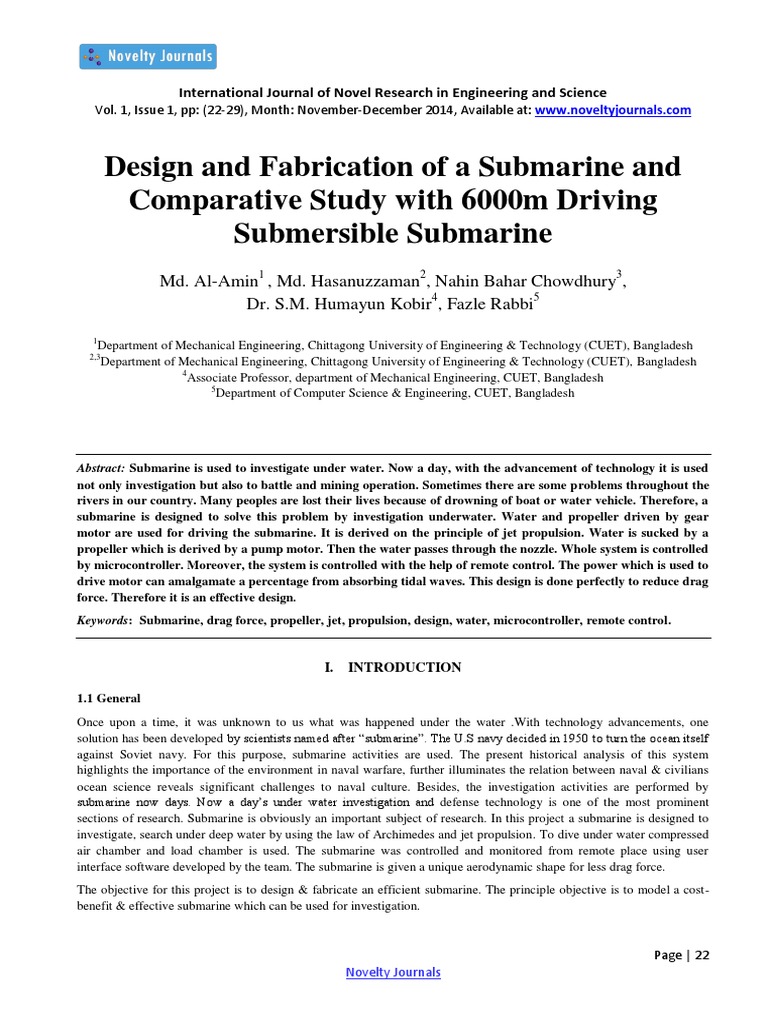 Design and Fabrication of A Submarine-71 | PDF | Submarines | Electric ...