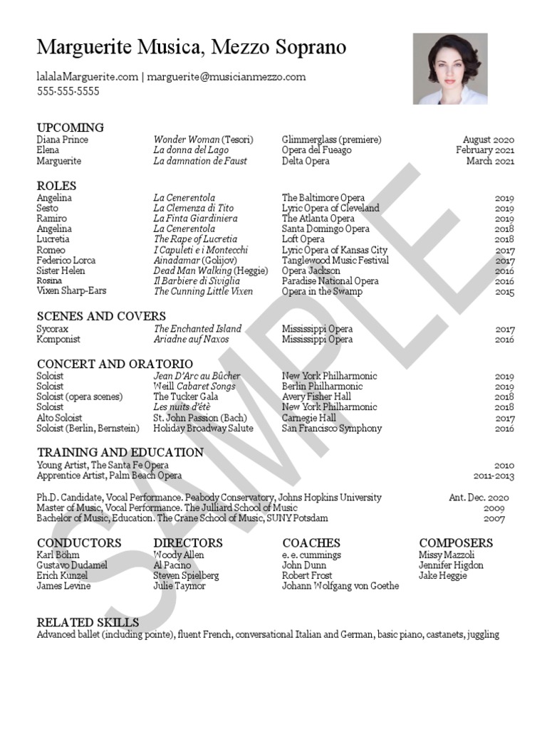 Artist in Residence Resume Example Opera America | PDF | Opera ...