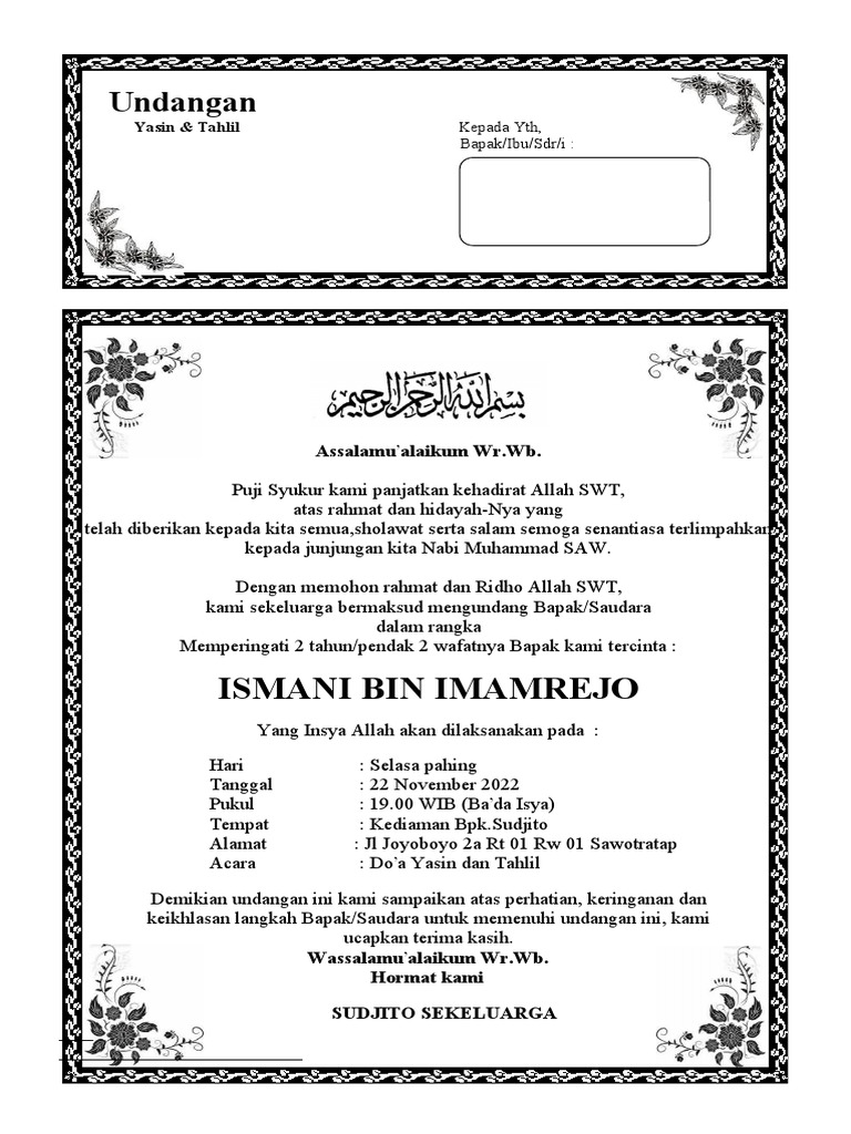 Undangan Yasin dan Tahlil 40 Hari | PDF