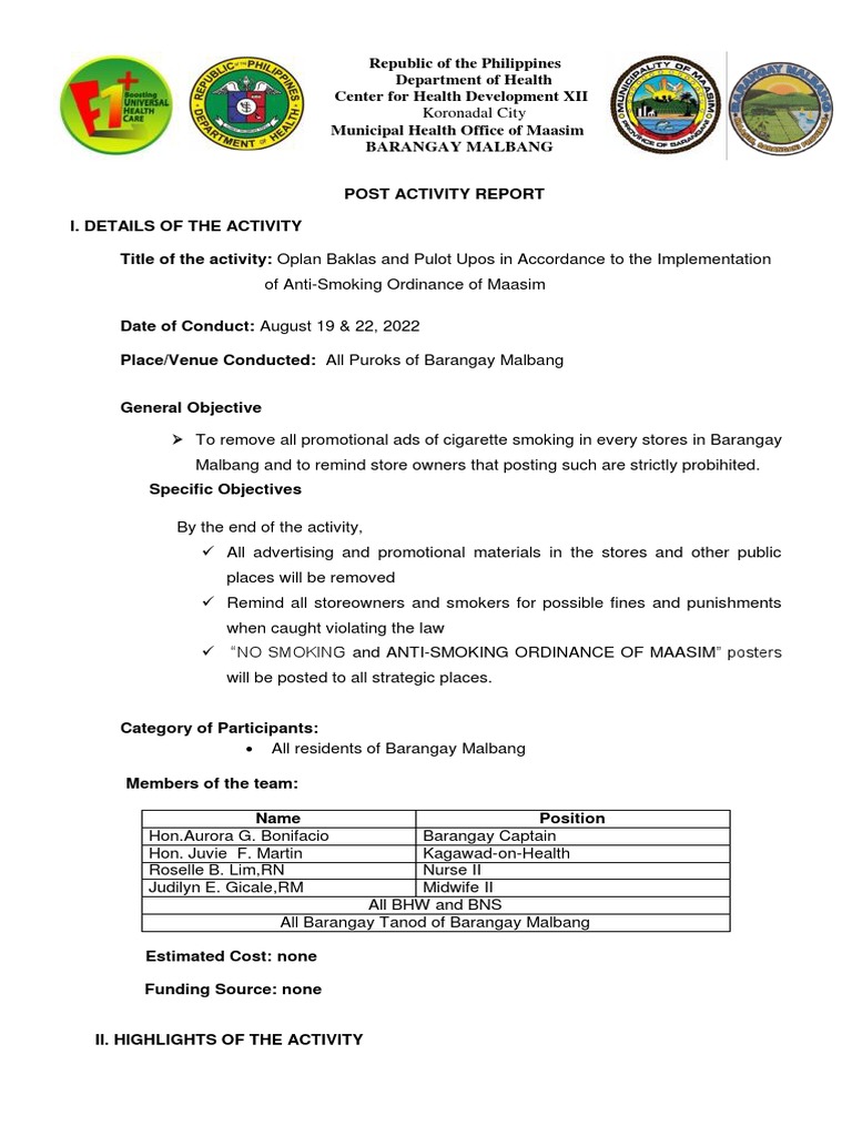 Anti-Smoking Post Activity Report | PDF | Tobacco Smoking | Addiction