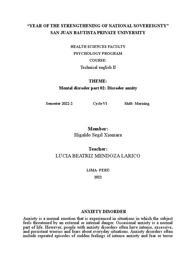 LRPD Ingles II | PDF | Anxiety | Anxiety Disorder