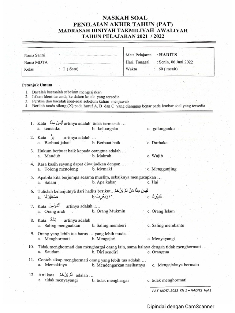 GSN - Soal-Soal PAT MDTA | PDF
