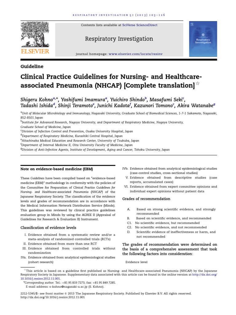 NHCAP Clinical Practice Guidelines | PDF | Pneumonia | Evidence Based Medicine