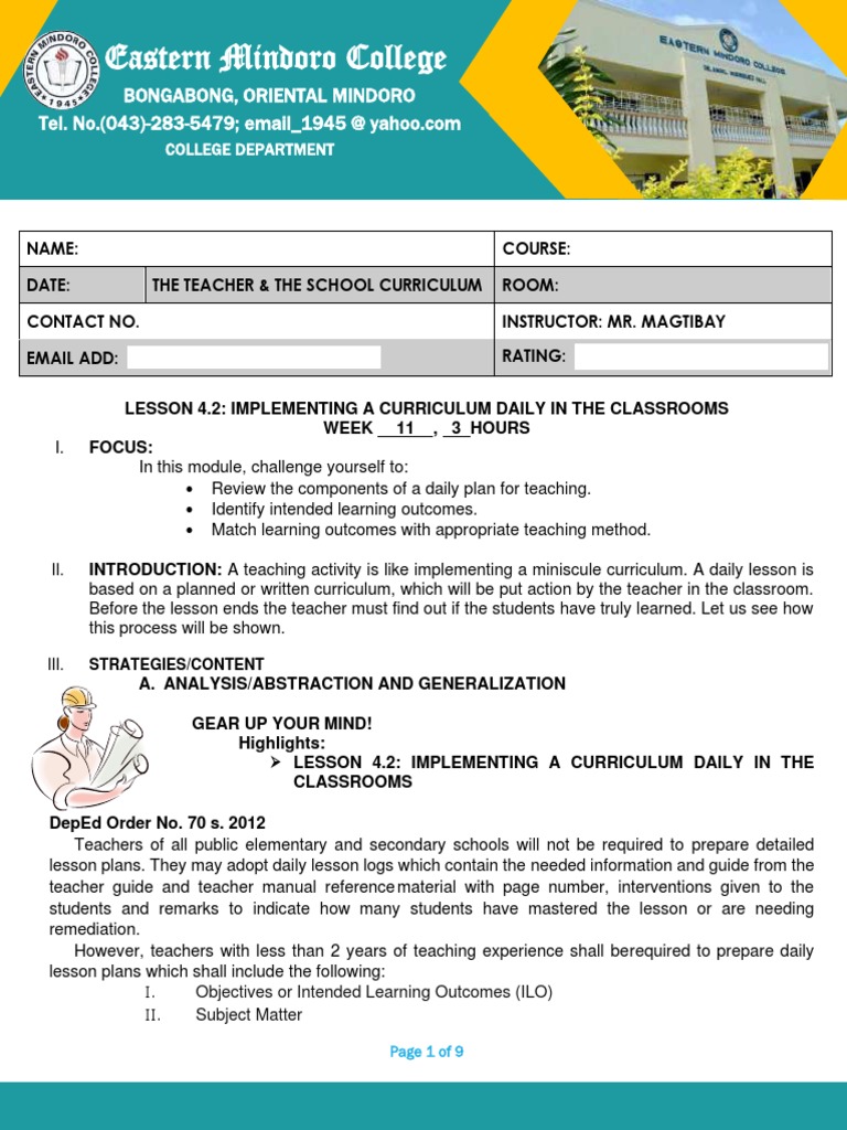 Module 4-Lesson 4.2 | PDF | Teaching Method | Curriculum