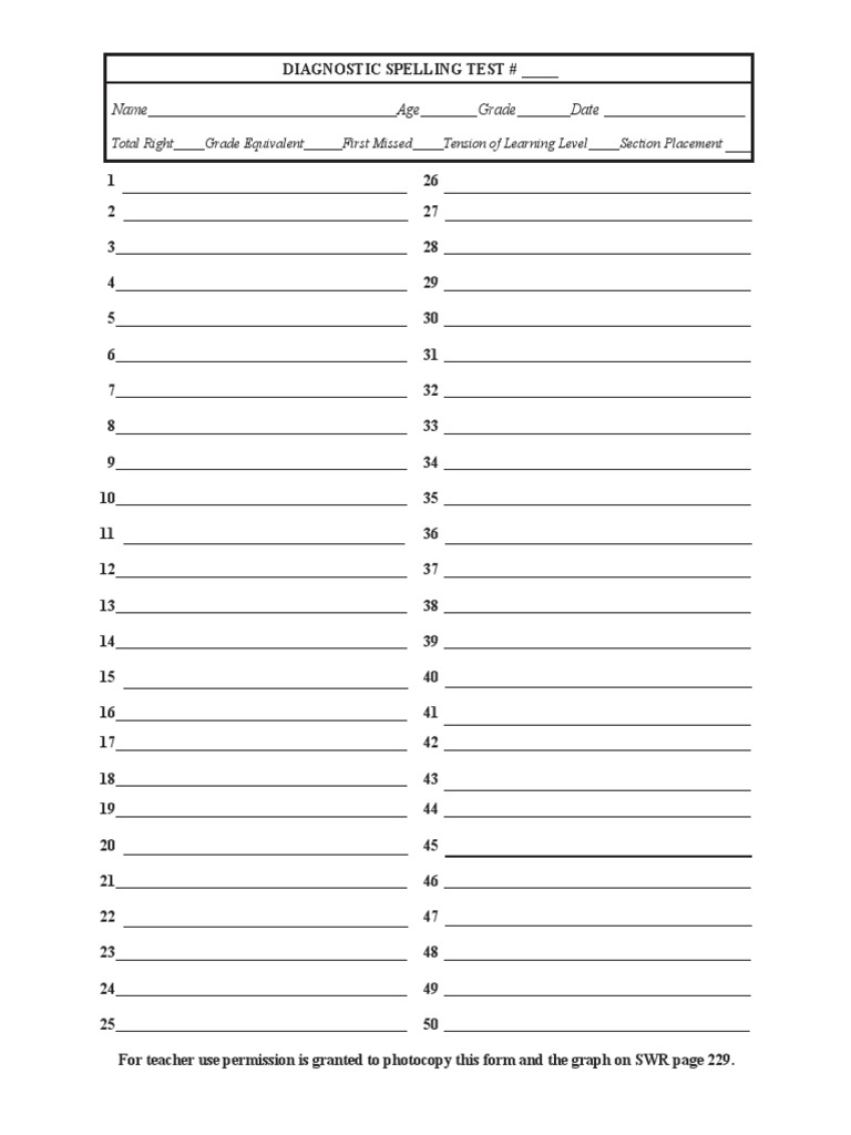 Spelling Test Template 04 | PDF