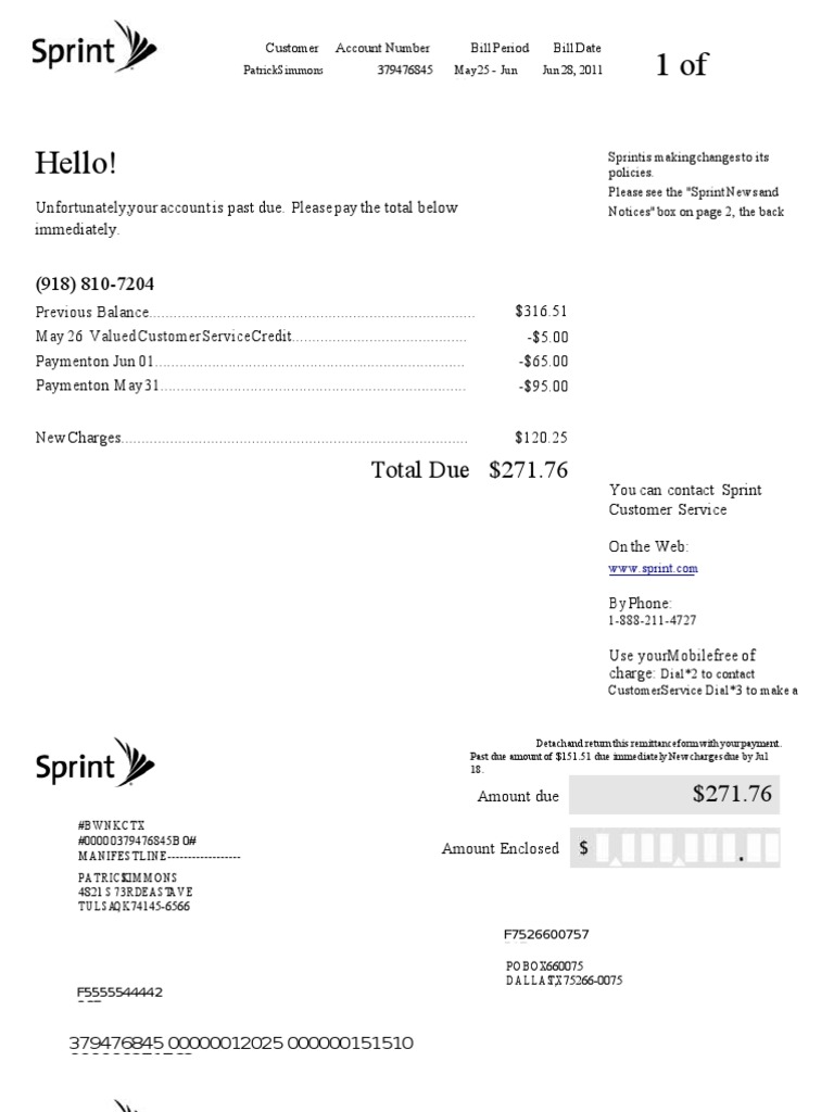 1 of 6 Hello!: Total Due $271.76 | PDF | Fee | Sprint Corporation