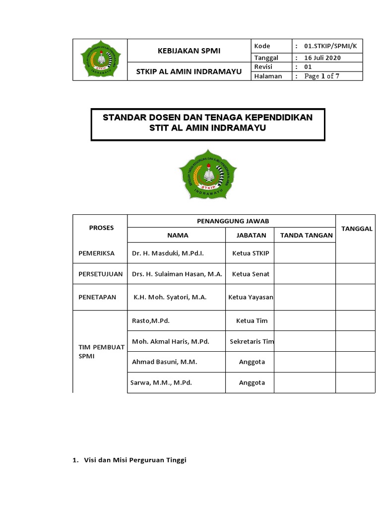 STANDAR DOSEN DAN TENAGA KEPENDIDIKAN DI STKIP AL AMIN INDRAMAYU | PDF