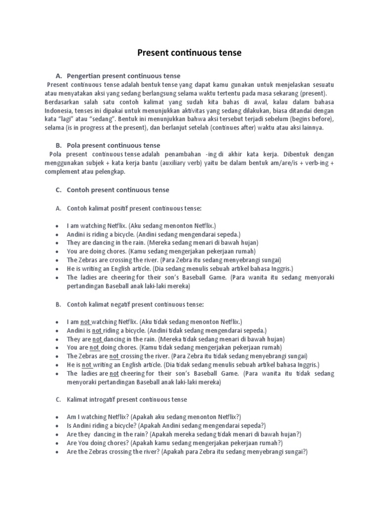 Present Continuous Tense | PDF