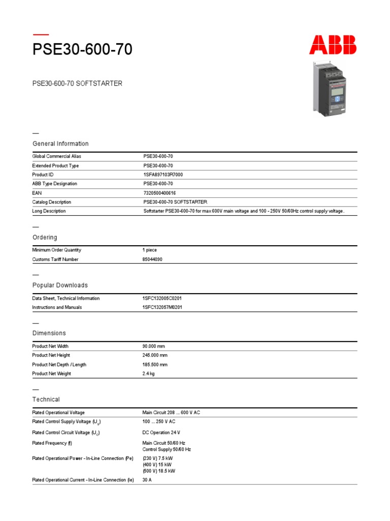 1sfa897103r7000 - Pse30 600 70 | PDF | Power Supply | Alternating Current