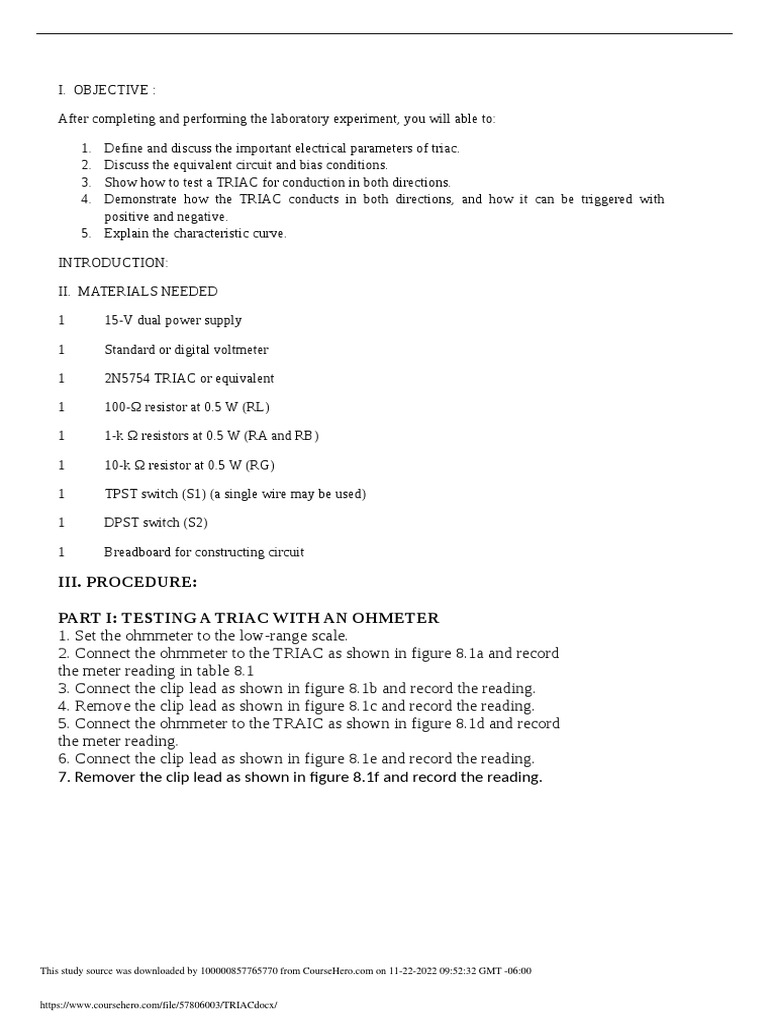 TRIAC Docx-1 | PDF | Components | Semiconductor Devices