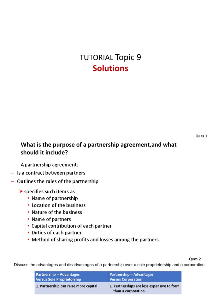 Tutorial 9 - Partnership | PDF | Partnership | Equity (Finance)