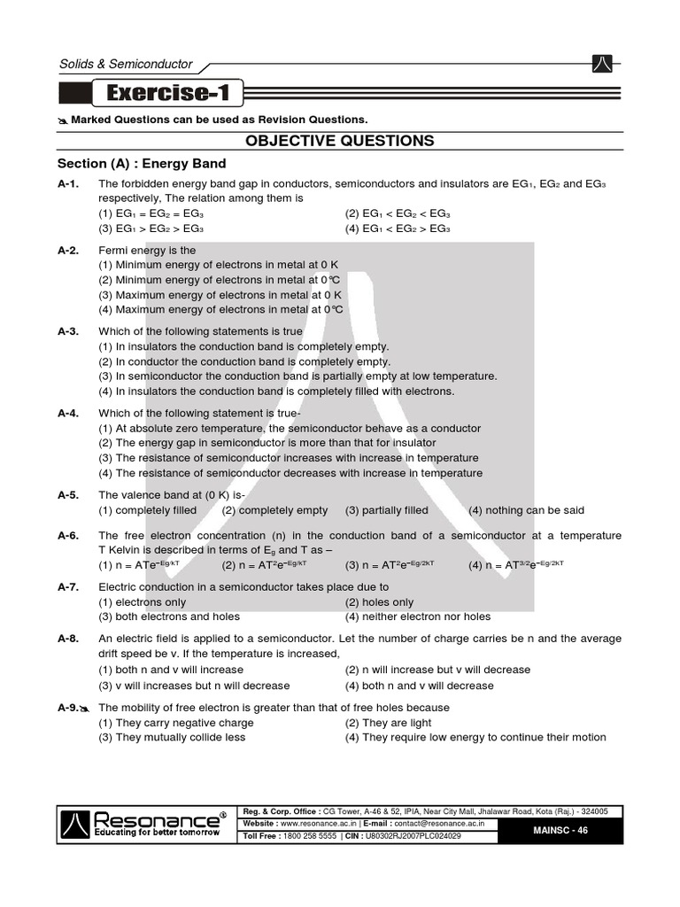 Solids and Semiconductor Devices Exercise 1 To 3 | PDF | P–N Junction | Bipolar Junction Transistor