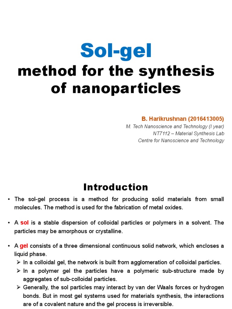 Sol Gel Method For The Synthesis of Nano | PDF | Home & Garden ...