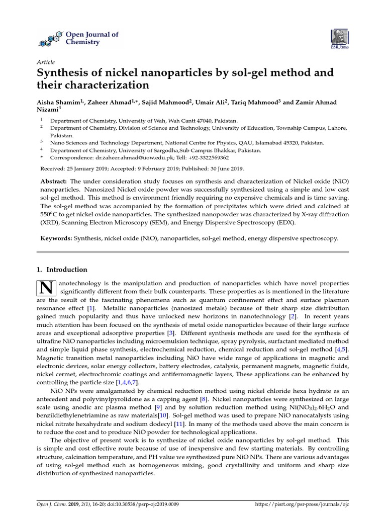 Synthesis of Nickel Nanoparticles by Sol | PDF | Nanoparticle | X Ray ...