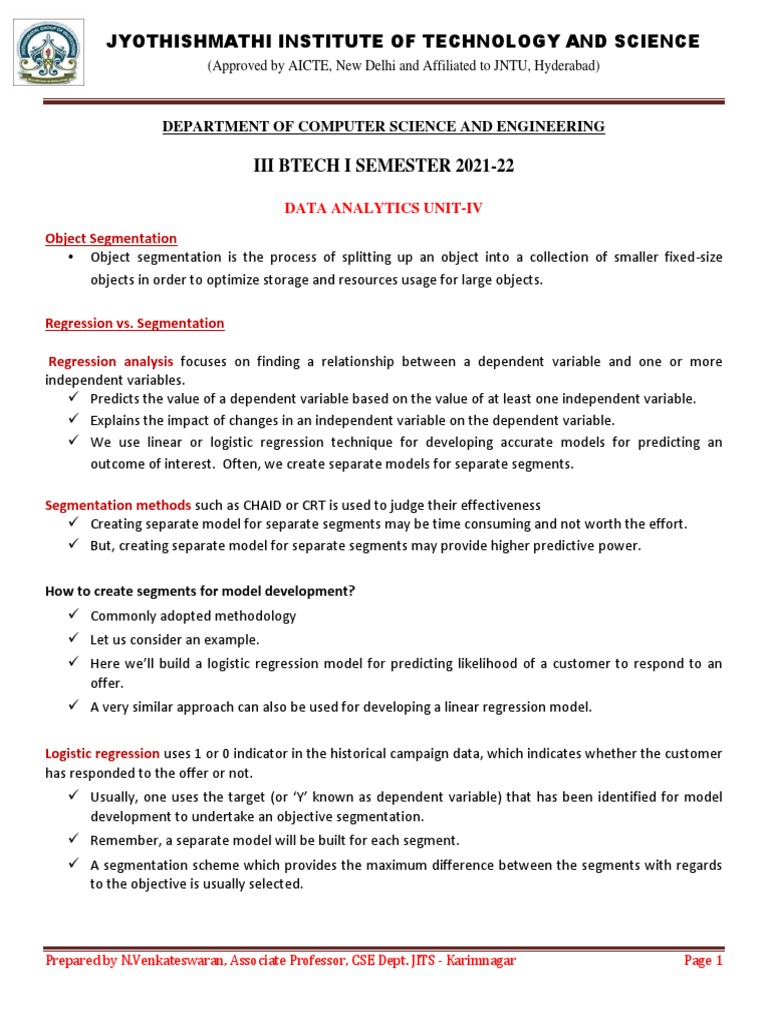 Data Analytics - Object Segmentation UNIT-IV | PDF | Autoregressive Integrated Moving Average ...