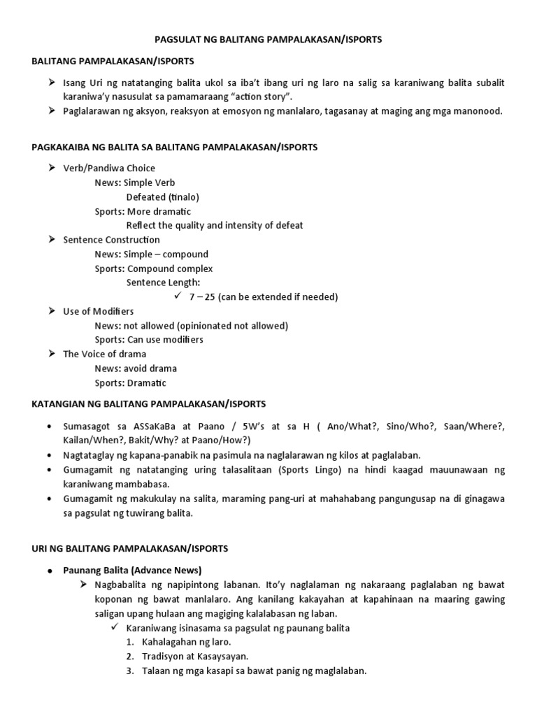 Balitang Pampalakasan | PDF