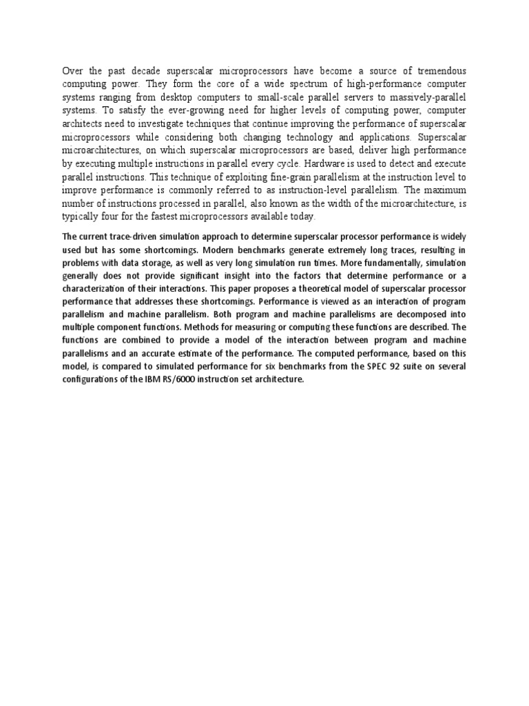A Theoretical Model Of Superscalar Processor Performance Based On The Interaction Between