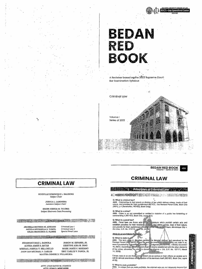 2022 Bedan Red Book - Criminal Law | PDF