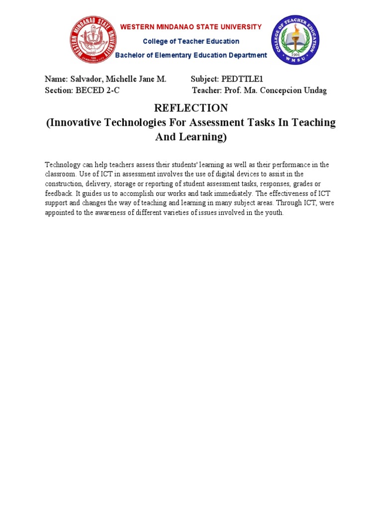 REFLECTION Innovative Technologies For Assessment Tasks in Teaching and Learning | PDF