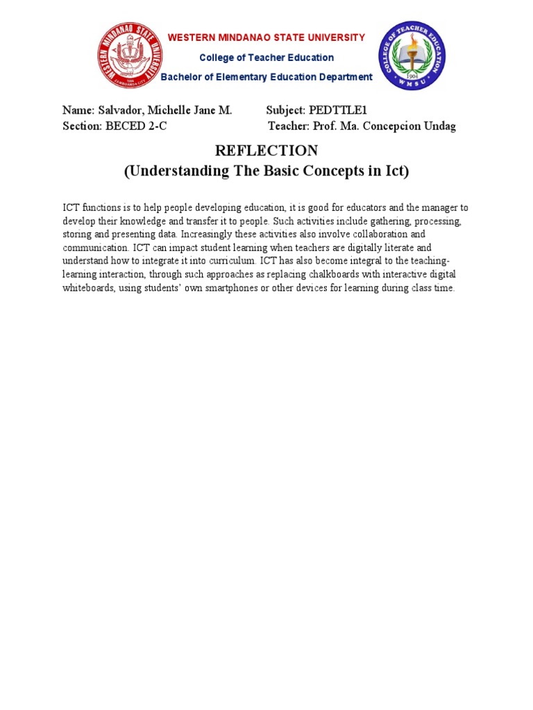 Reflection Understanding The Basic Concepts in Ict | PDF