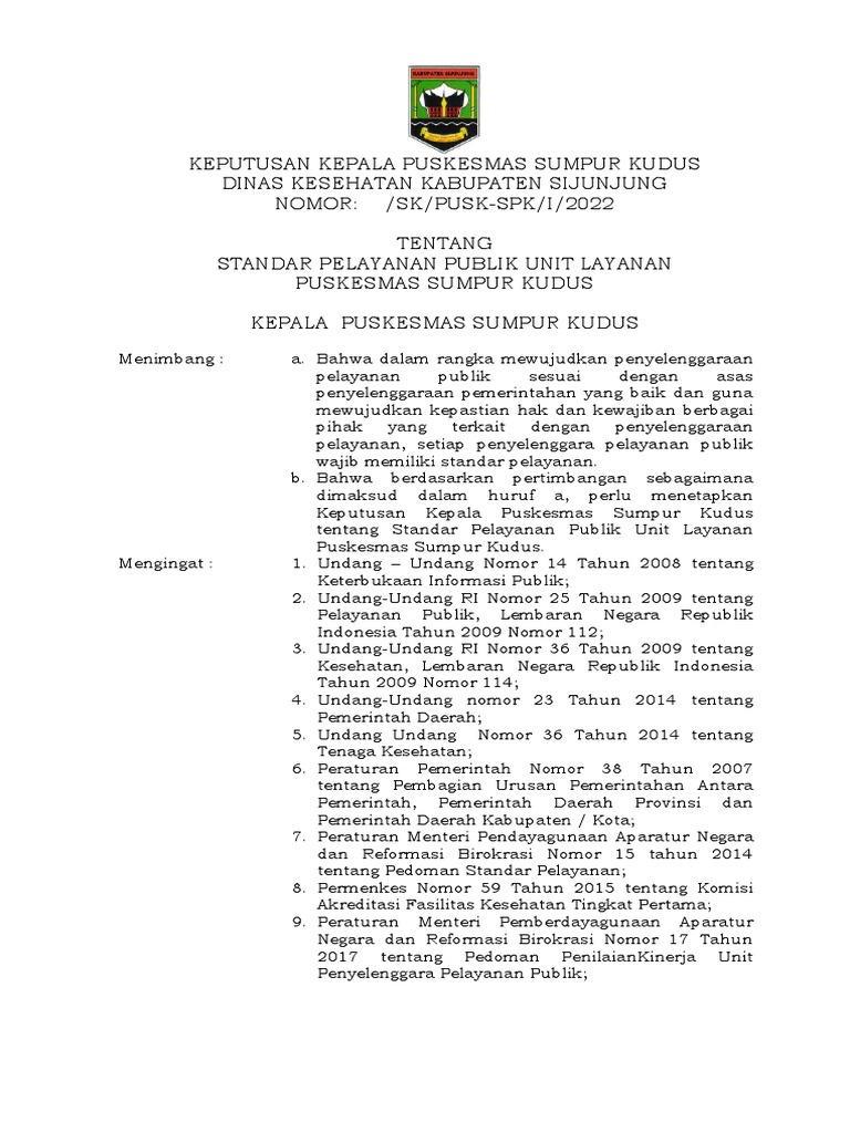 SK STANDAR PELAYANAN PUBLIK - Compressed | PDF