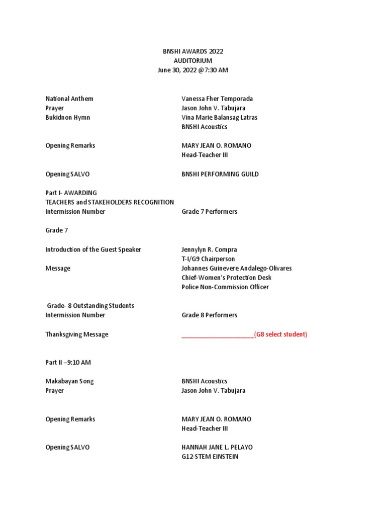 Flow of BNSHI AWARDS 2022 | PDF