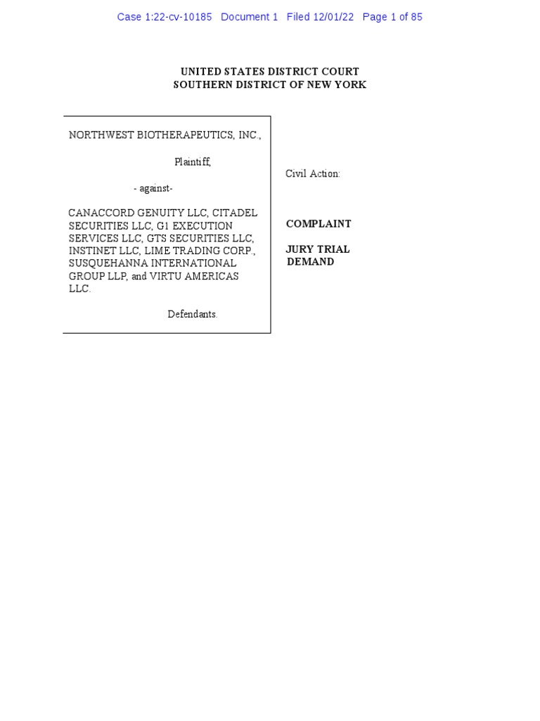 Northwest Bio V Canaccord Et. Al. (Aka The MMS) | PDF