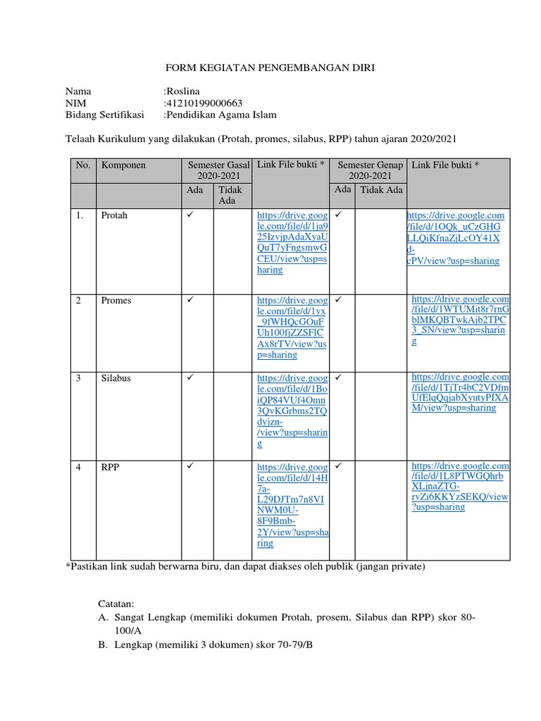 Form Telaah Kurikulum | PDF