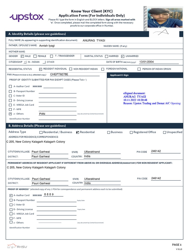KYC Application Form for Individuals | PDF | Identity Document | Government