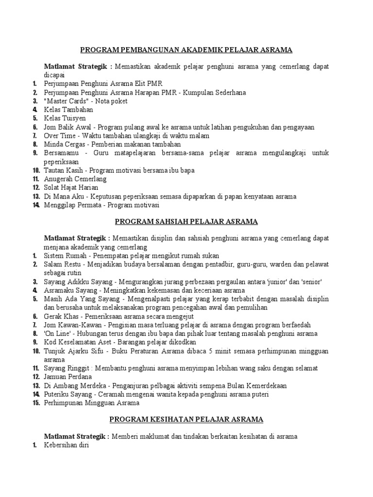 Program Pembangunan Akademik Pelajar Asrama | PDF