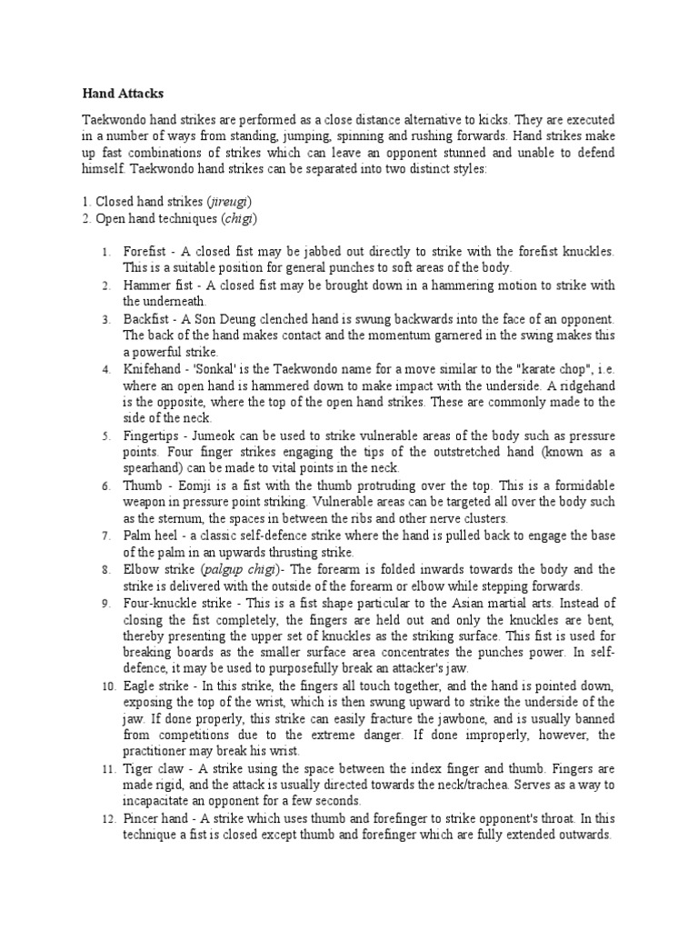 Essential Taekwondo Hand Techniques | PDF | Individual Sports | Combat ...