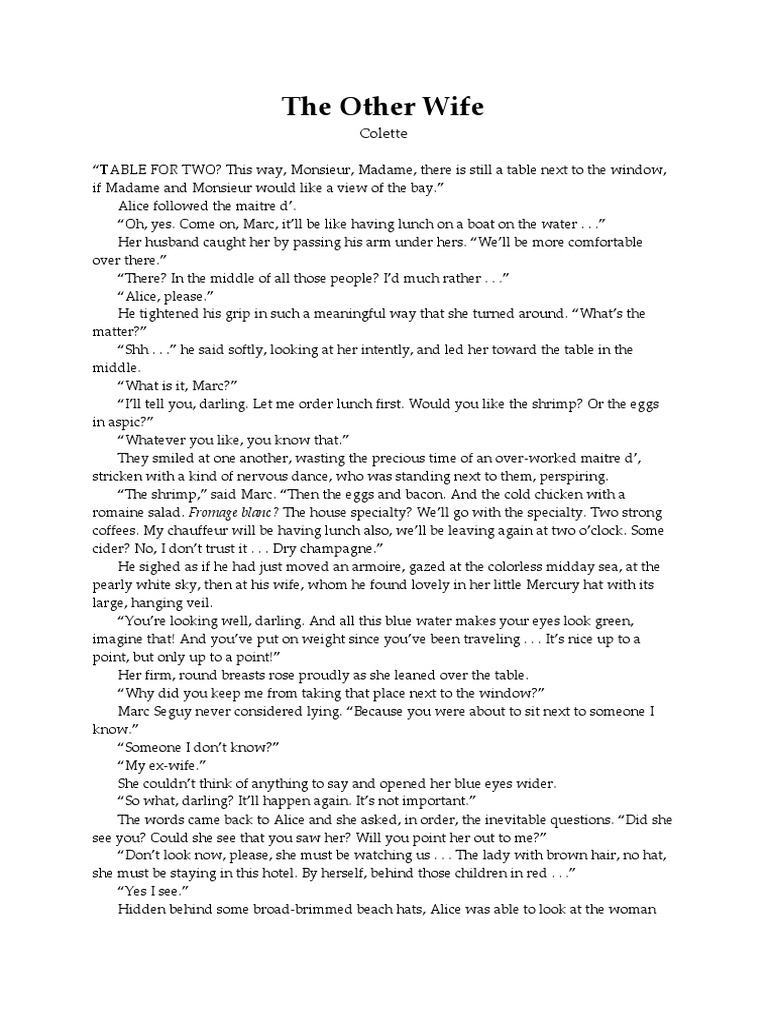 Colette's "The Other Wife" Analysis | PDF | Poetry