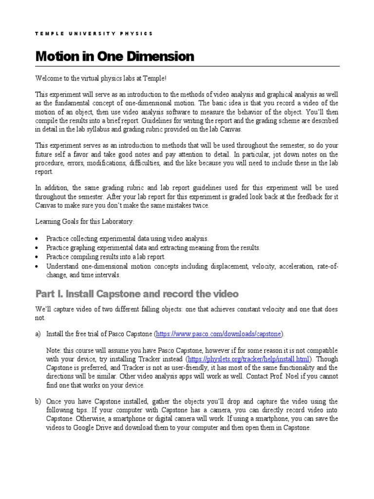 Motion in One Dimension | PDF | Velocity | Time