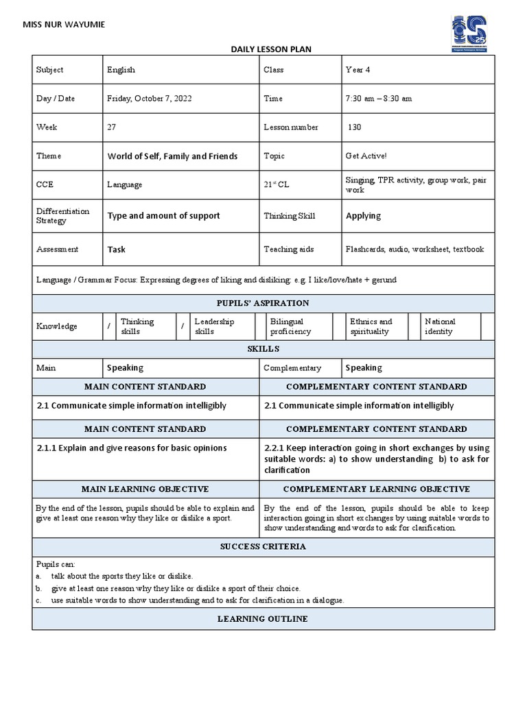 Get Active! Sports Lesson Plan | PDF | Lesson Plan | Communication
