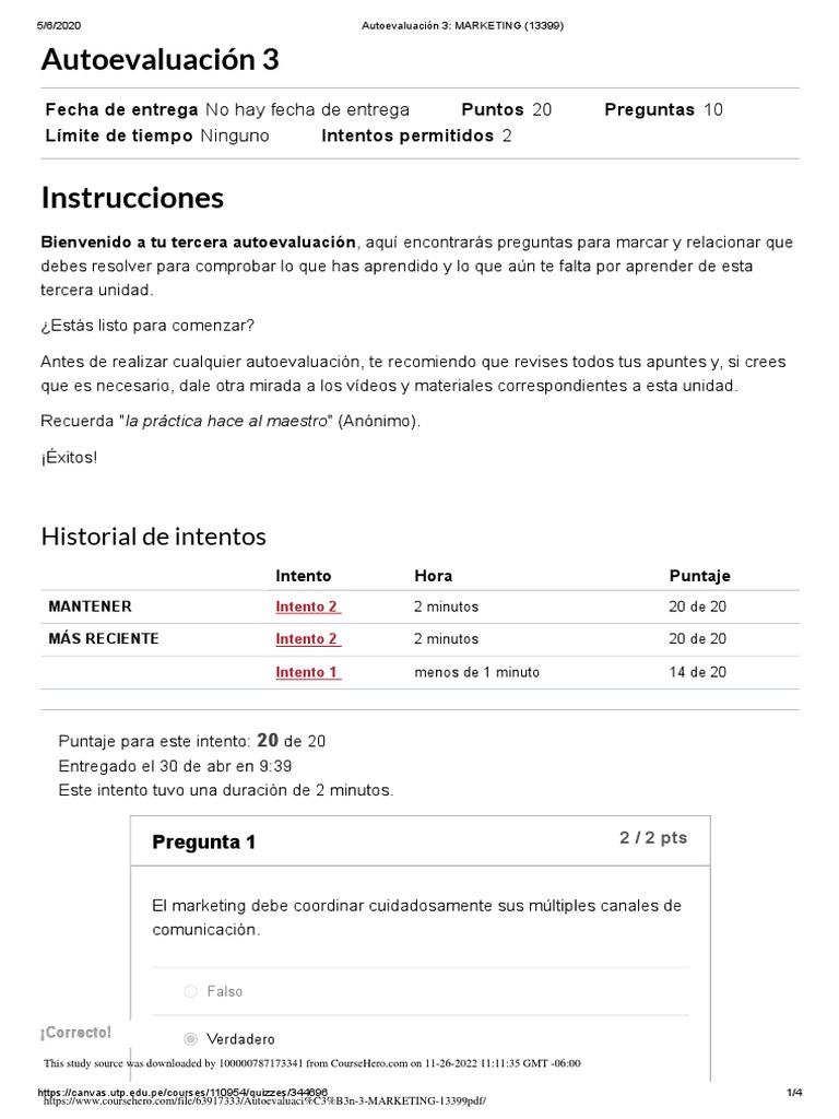 Autoevaluaci N 3 MARKETING 13399 PDF | PDF | Marketing | Business