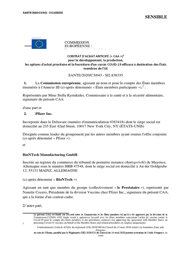 FRANCAIS - Pfizer 1 46 - Contrat French | PDF | Commission européenne ...