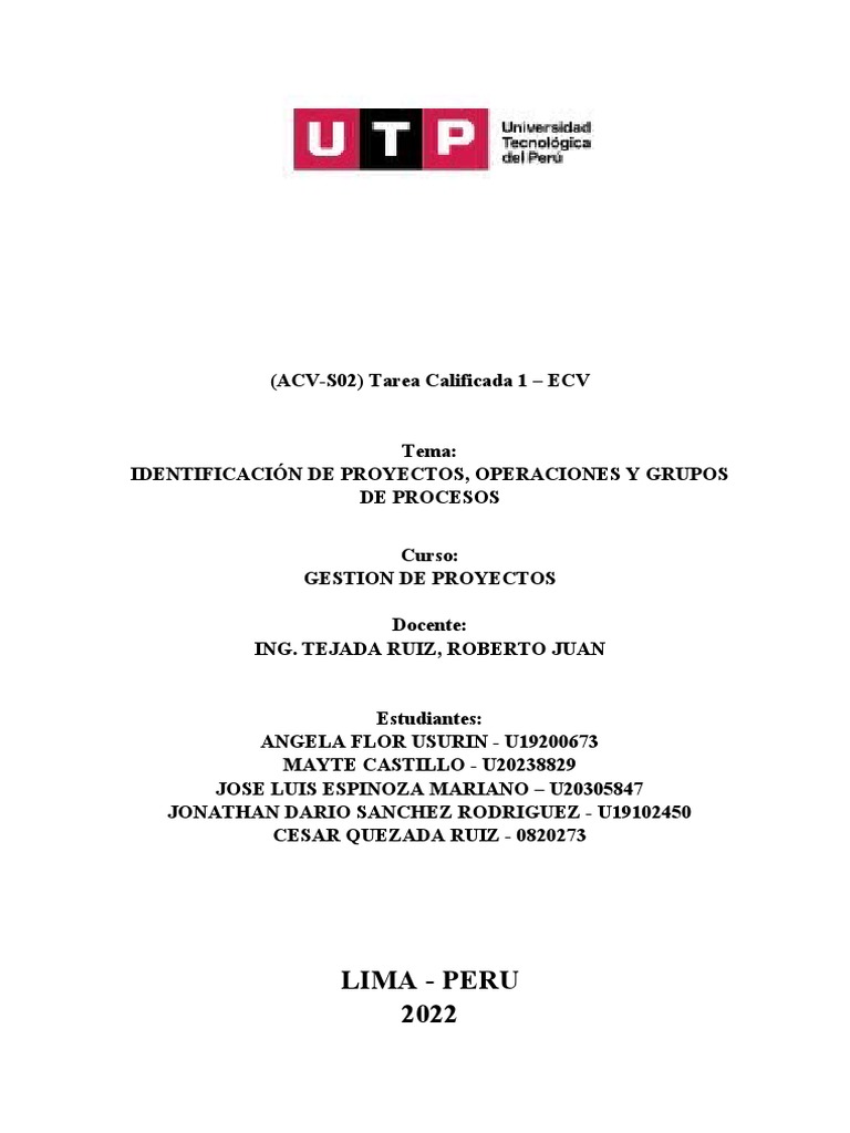 (ACV-S02) Tarea Calificada 1 - ECV | PDF | Planificación (ACV-S02) Tarea Calificada 1 - ECV | PDF | Planificación